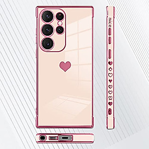 Bonoma for Samsung Galaxy S23 Ultra 5G Case Heart Plating Electroplate Luxury Elegant Case Camera Protector Soft TPU Shockproof Protective Corner Back Cover Galaxy S23 Ultra 5G Case -Pink