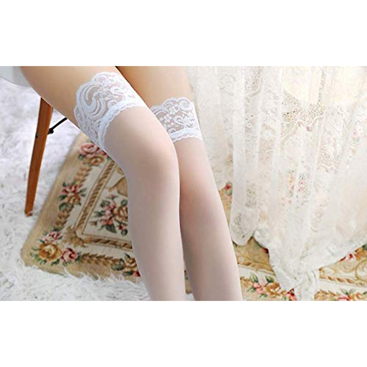 RuoFeng Lovable Sexy Long Tube Silk Stockings 8cm 2 Pairs (White)