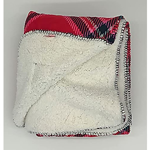 Victoria's Secret Soft Sherpa Throw Blanket, Red Pink Plaid 50'' x 60''