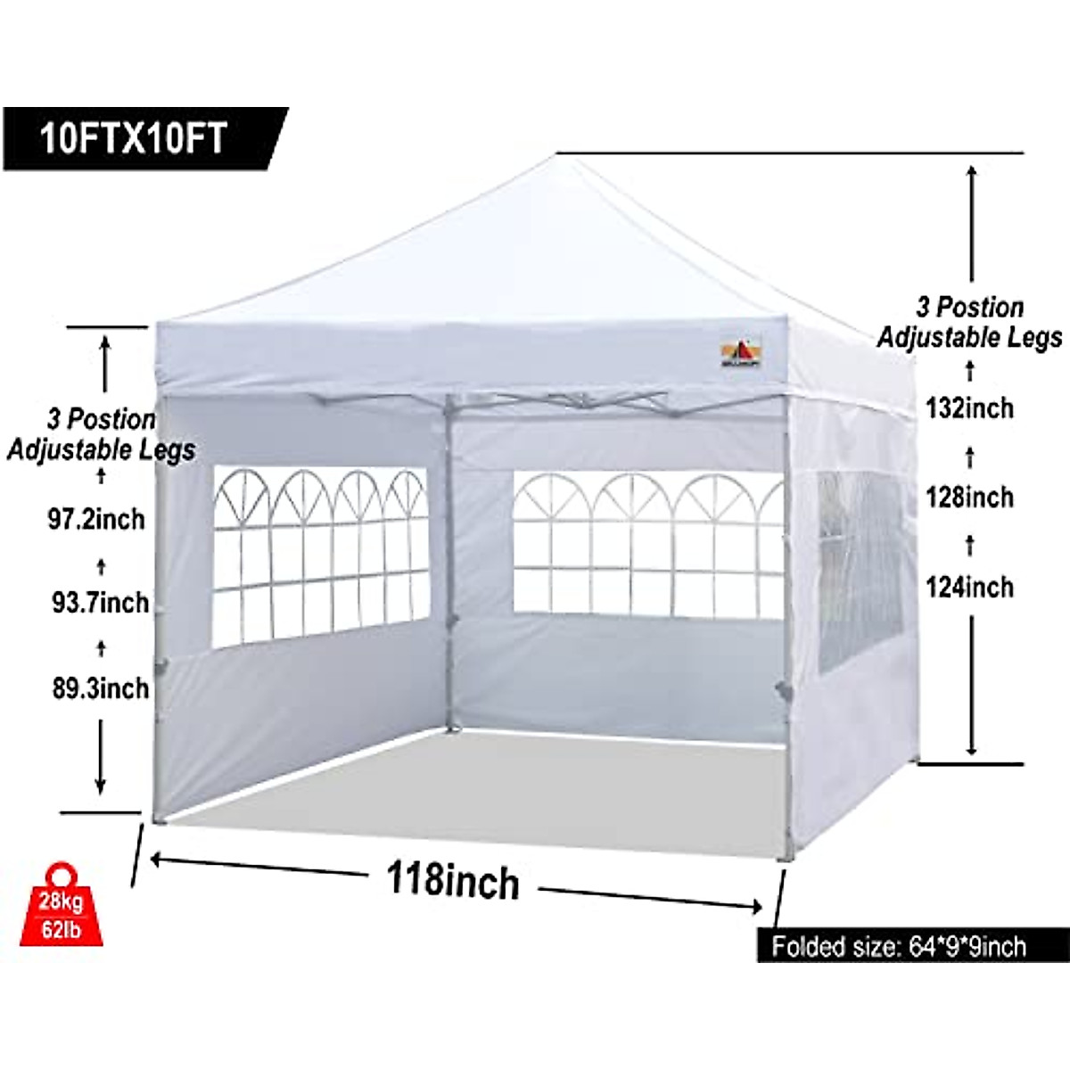 ABCCANOPY Outdoor Winter Gazebo 10x10, Premium Instant Pop Up Canopy Tent with Elegant Church Window,Snow and Rain Protection, Bonus Wheeled Bag,White