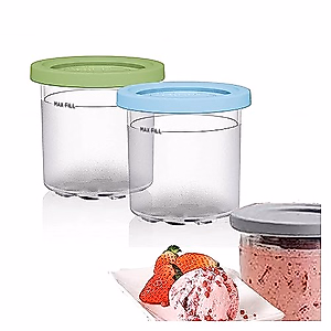 VRINO 2/4/6PCS Creami Deluxe Pints, for Ninja Creami Pints Lids,16 OZ Pint Containers Dishwasher Safe,Leak Proof Compatible NC301 NC300 NC299AMZ Series Ice Cream Maker,Blue+Green-2PCS