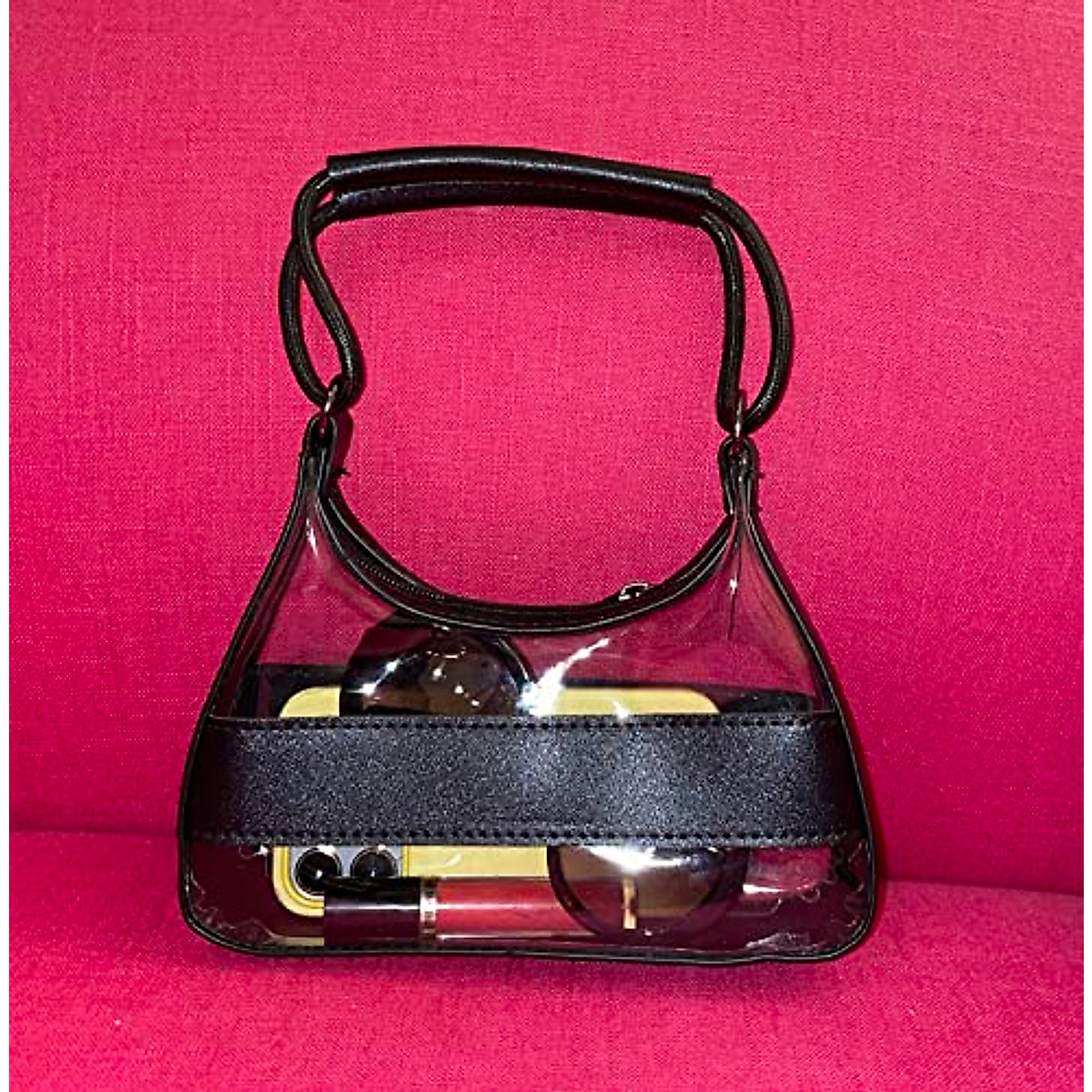 Clear Purse Stadium Approved, Black Accent Crossbody Handbag, Black Leather Jelly Bag