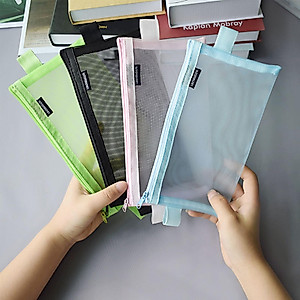 HZ Yihai Autumn 6 Pack Mesh Pencil Pouch Plastic Waterproof Zip Wallets Folders, Pencil Pouch for Girls, Clear Exam Pencil Pouch for Classroom Organization School Office Supplies(6 Colors)