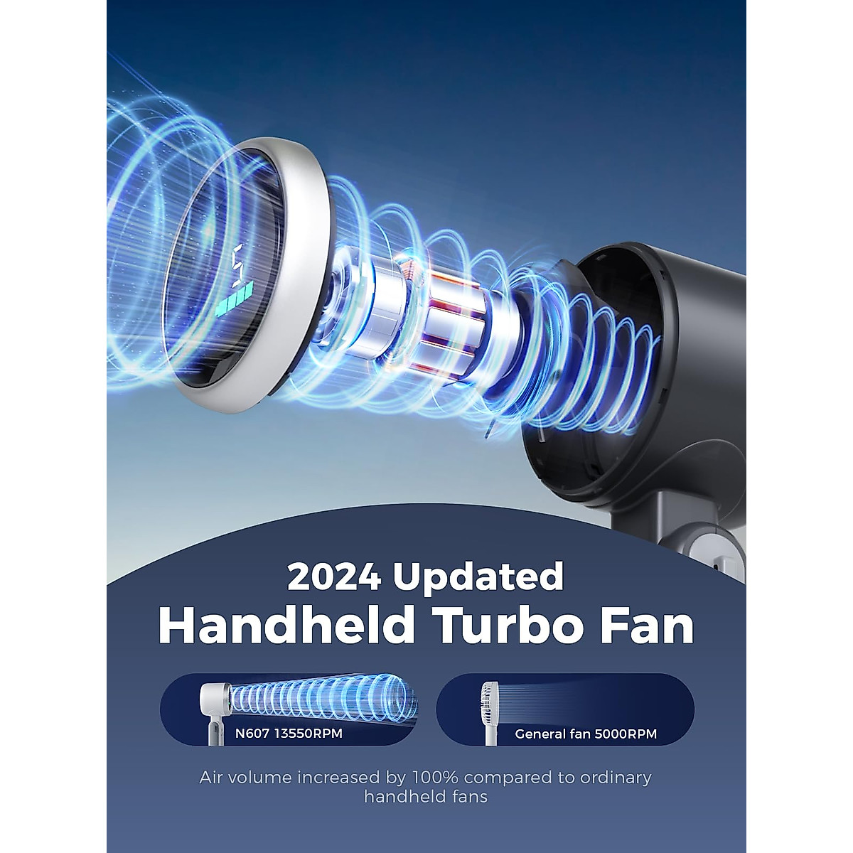 Diveblues Portable Handheld Turbo Fan, 5 Gear Wind, Battery Operated, Up to 12 Working Hours, 3 IN 1 Hand Fan with Air Turbo Tech Cooling Fan for Outdoor Activities, Travel, Working