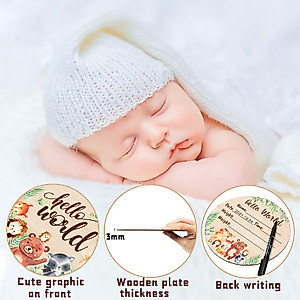 R HORSE Baby Birth Announcement Sign with Marker Pen Double-sided Cartoon Animal Pattern Newborn Announcement Sign Personalized Wooden Baby Birth Sign for Christmas Baby Shower Birthday Gift Keepsakes