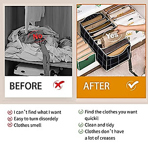 Yonchic 2Pcs Wardrobe Clothes Organizer, Thick Non-woven Fabric Washable Folded Organizer for Underwear, Socks, Scarves, Leggings, Skirts, T-shirts, Jeans(Classic Haig)
