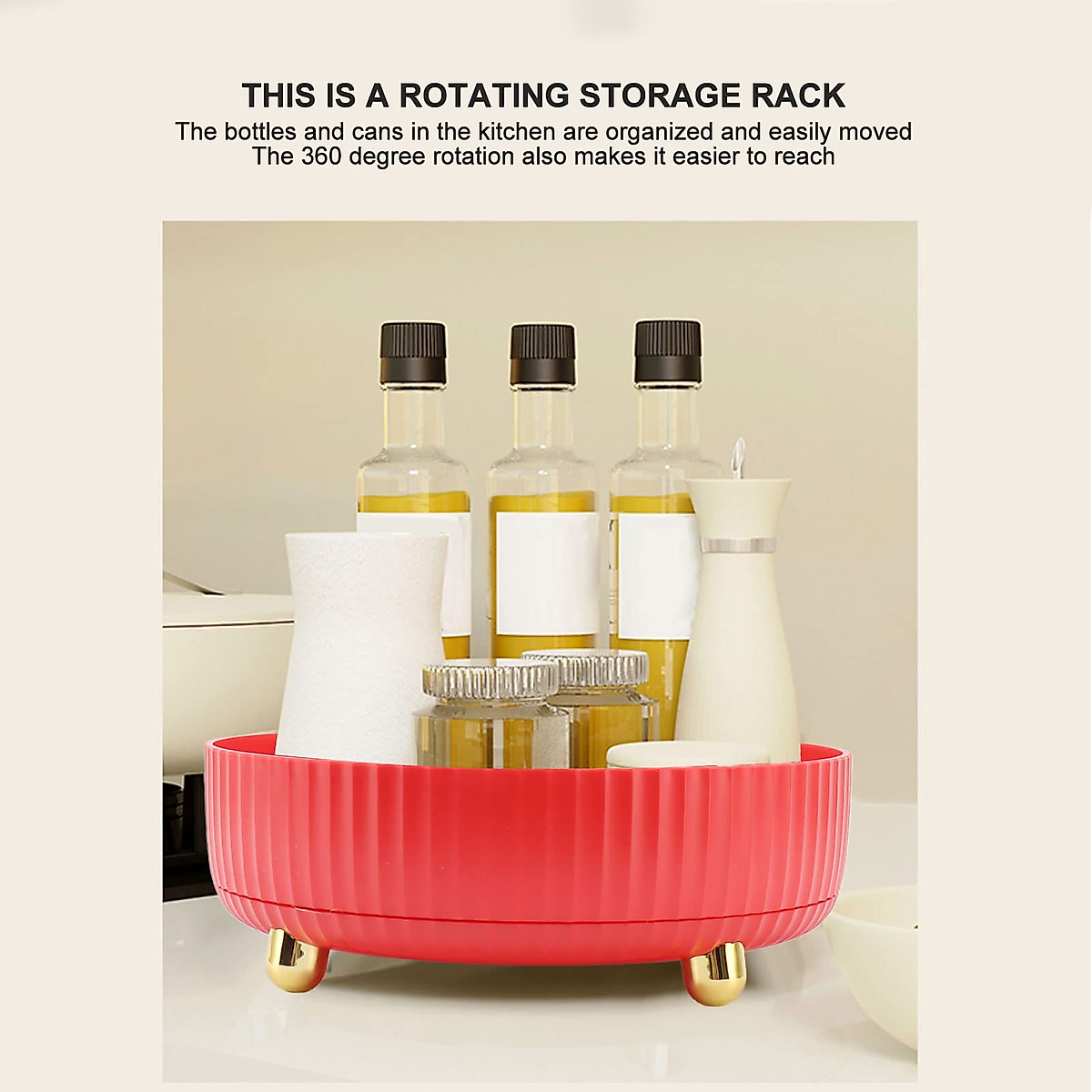 Zerodis 360 Degree Rotating Storage Rack Organizer, Red Plastic, 12-Inch Diameter