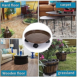 2Pcs Plant Caddy,Planter Pot Mover, Plant Pot Pallet Dolly Caster with Universal Wheels, Round Movable Planter Dolly Trolley Tray Pallet Outdoor Indoor Tree Flower Stand Planter (13 inch+2pcs+brown)