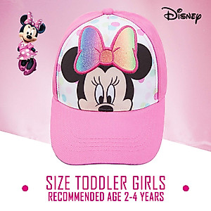 Disney Minnie Mouse Toddler Girls Pink Baseball Cap - Many Styles - Ages 2-4 Years - Adjustable Velcro Closure (Pink/White)