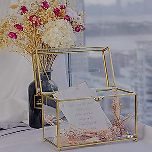 Jajamy Glass Wedding Card Box with Slot, Large Clear Card Box Gold Brass Gift Card Storage Box Perfect for Wedding Receptions, Baby Shower, Birthday Party, Bridal Shower Greeting Card Glass Organizer