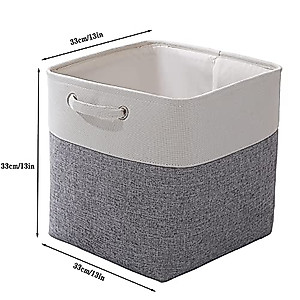 Huiru Extra Large Storage Baskets 3 Pack (13 × 13 × 13 inches) Foldable Cube Storage Bins Large Collapsible Organizer Baskets with Handles for Home Nursery Organization (Grey/White)