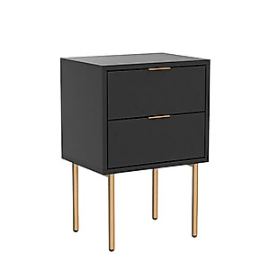 Aobafuir Night Stand, Modern Nightstand with Drawers, End Tables Living Room, Small Gold Side Table for Bedroom, Bedside Furniture (12-Black Diamond, 2 Drawer)