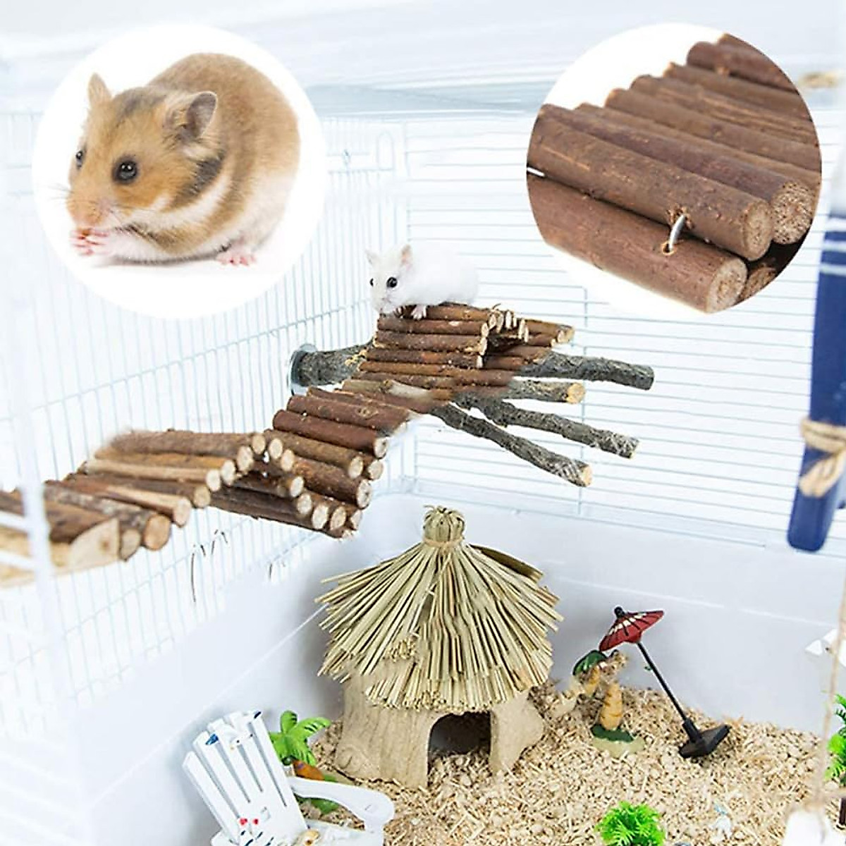 YASYU Hamster Wooden Bridge Bendable,Wooden Bendy Bridge Toys,Wooden Tunnel,Natural Rat Climbing Ladder,Small Animal Cage Accessory for Dwarf Syrian Hamsters Mice Guinea Pig Chinchilla