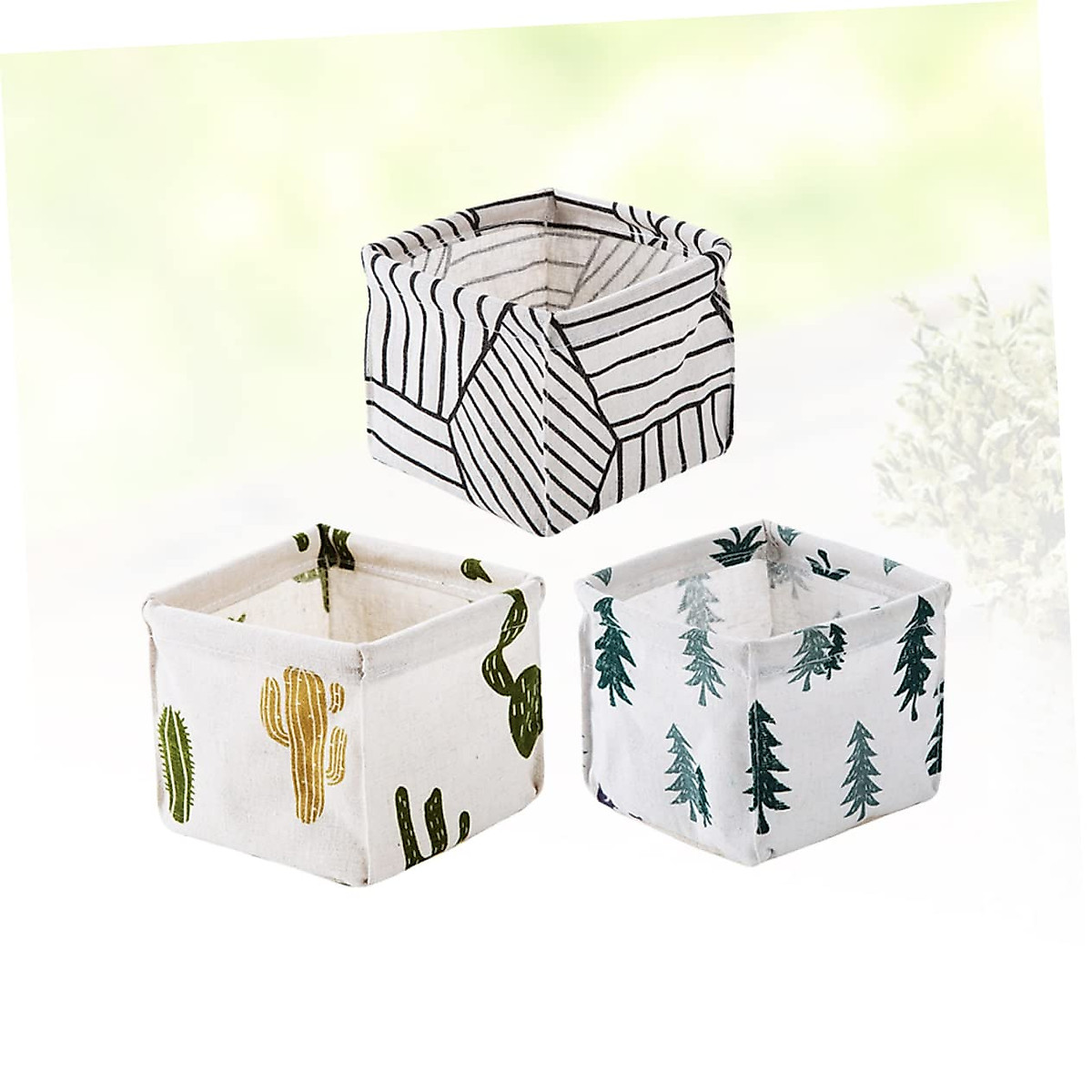 SOESFOUFU 3pcs Toy Storage Baskets Linen Storage Baskets Fabric Storage Cubes with Handles Makeup Storage Basket Cube Storage Bins Collapsible Basket Bins Cotton Linen Organizer Foldable