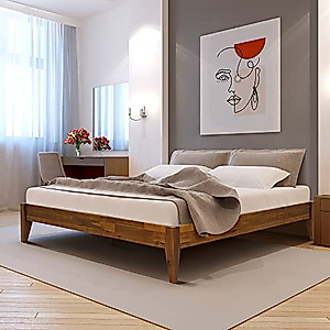 Acacia Mervyn Bed Frame Solid Wood Platform Bed, Bed Frame King, Natural Wood Bed Compatible with All Mattress Types, No Box Spring Needed, Wood Slats Support, Quick & Easy Assembly, Caramel