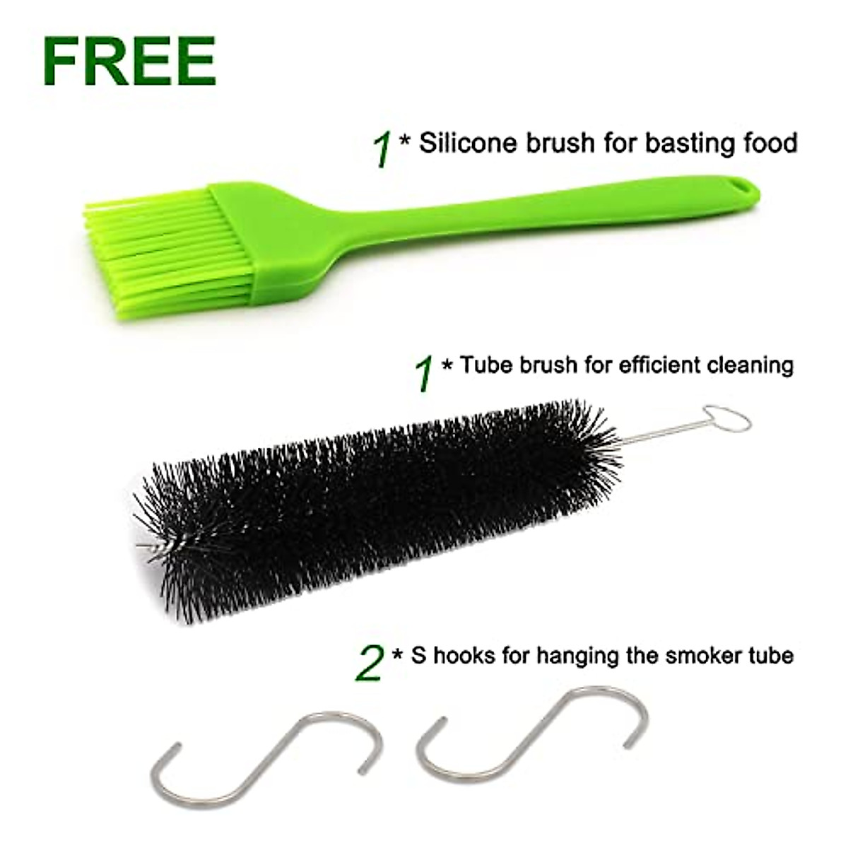 Pellet Smoker Tube, 12" Stainless Steel BBQ Wood Pellet Tube Smoker for Cold Or Hot Smoking, 5 Hours of Billowing Smoke Generator for Electric Gas Charcoal Grill or Smokers,Bonus Brush