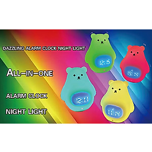 XENYYI Bear Lamp - Night Light with Alarm Clock, Remote Control, and 7 Light Modes，Nursery Night Light，Motion Activated Night Light，Silicone Portable Nursery Lamp