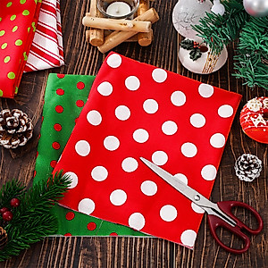 Whaline 12Pcs Christmas Cotton Fabric Bundles Red Green Stripe Dot Printed Fat Quarters Xmas Sewing Fabrics for DIY Handmade Crafting, 18 x 22 Inch