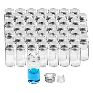50PCS 10ml Glass Vials with Aluminum Screw Caps and Plastic Stoppers, Clear Glass Sample Vials, Mini Glass Bottles for Home Party Decorations and DIY Craft