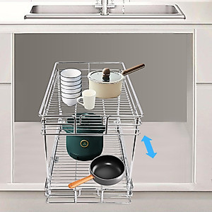 PIOJNYEN Pull Out Cabinet Organizer, 2-Tier Cabinet Pull Out Shelves, Kitchen Cabinet Organizer for Storing Kitchen Utensils Such As Dinner Plates, Bowls, Spices, Baking Supplies, Dishes, Cups,