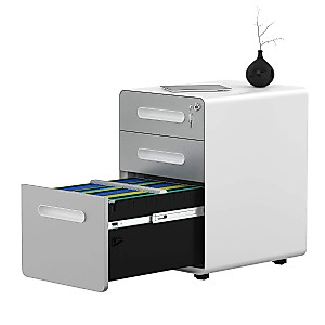 YITAHOME 3-Drawer Rolling File Cabinet, Metal Mobile File Cabinet with Lock, Filing Cabinet Under Desk fits Legal/A4 Size for Home/Office, Fully Assembled-Gray and White