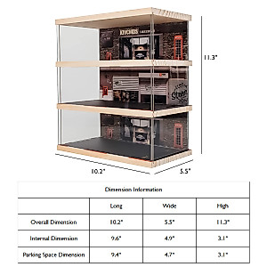 kivcmds 1:24 Scale 3-Tiers Vehicle Model Display Case with Parking Lot Scene for Sports Car Model and Lego Collectors, Display Stand for Alloy Car Model Toy (3-Tiers Auto Repair Store Scene)