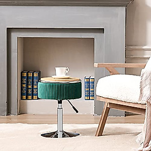 Round Storage Vanity Stool, 360°Swivel Height Adjustable Stool Chair, Emerald Vanity Stool Chair for Makeup Room, Velvet Stool for Vanity With Storage, Vanity Ottoman Chair for Bathroom Living Room