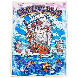 Liquid Blue Men's Grateful Dead Ship of Fools Warm Coral Fleece Throw Blanket, Multicolor, 50" X 60"