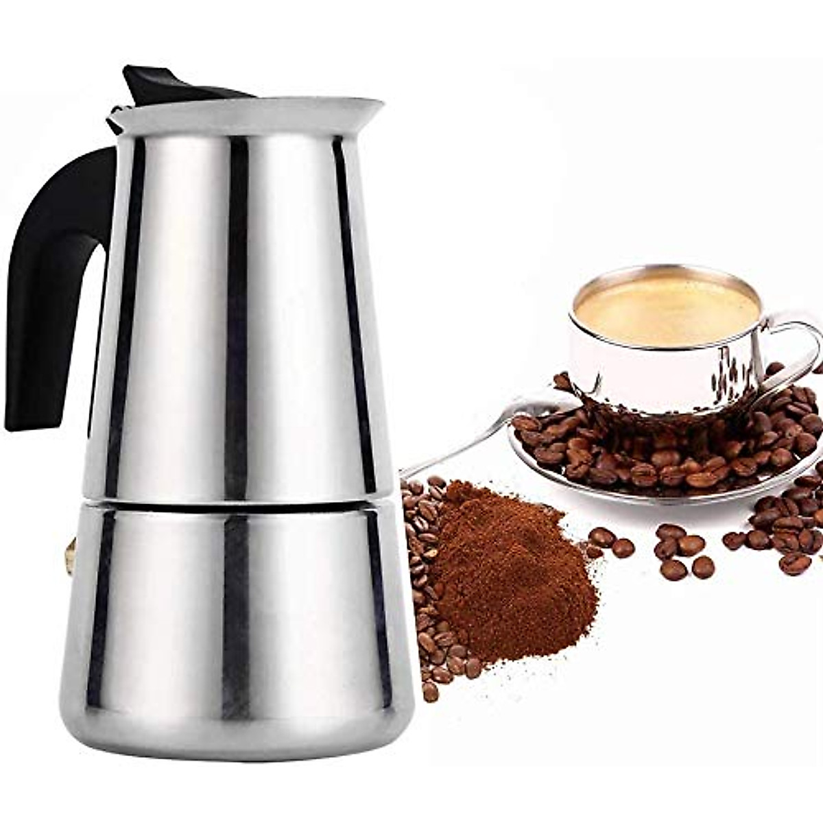 GOTOTOP Espresso Coffee Maker,100ml Stainless Steel Espresso Percolator Coffee Mocha Coffee Pot Kettle Stove Top Maker Mocha Pot for Use on Gas or Electric Stove (100ml)