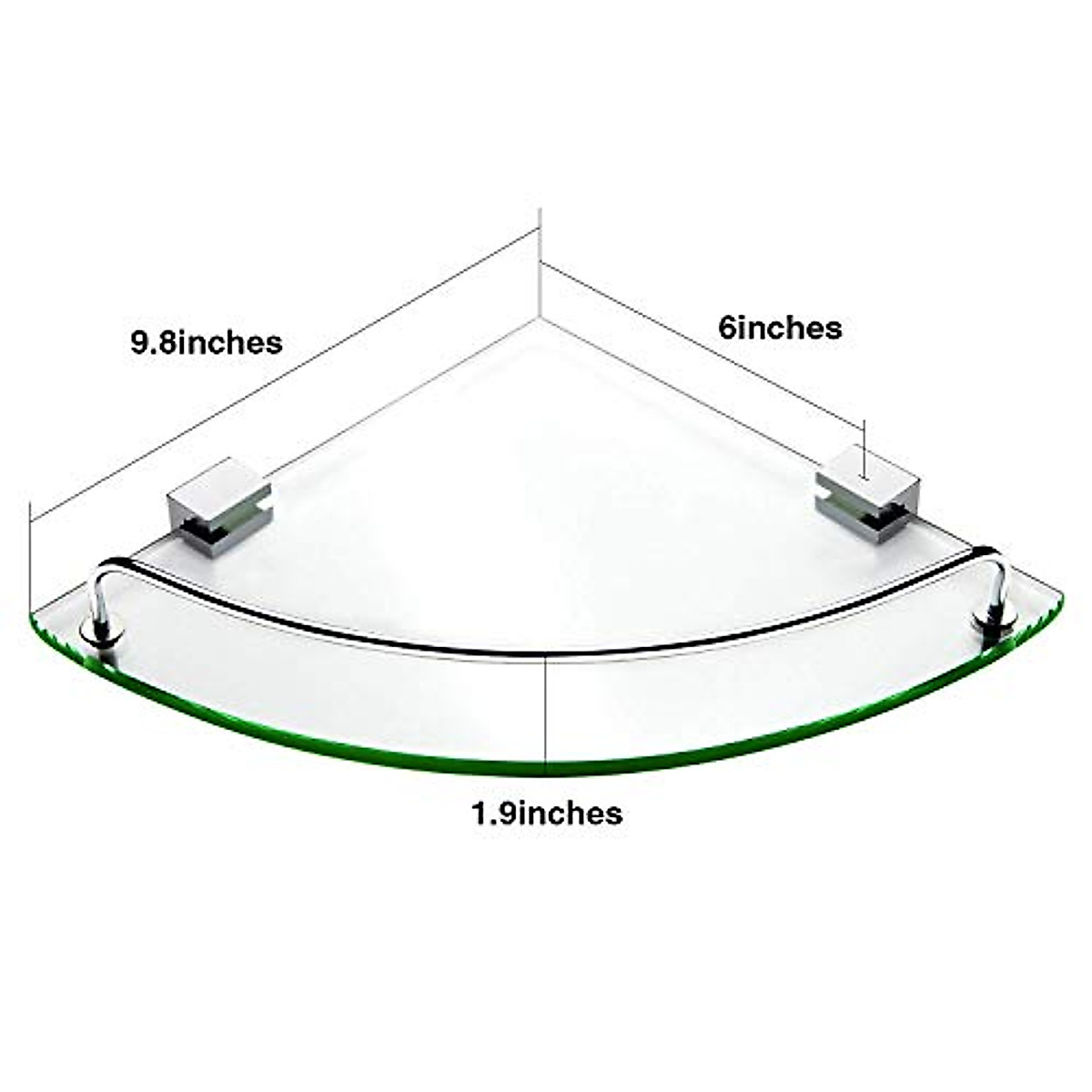 Vdomus Glass Corner Shelf for Bathroom, Tempered Glass Shelf with Rail, Stainless Steel Wall Mounted Corner Shower Shelf, Glass Shelf for Storing Seasoning Bottle/Brush/Shower/Gel/Soap/Shampoo