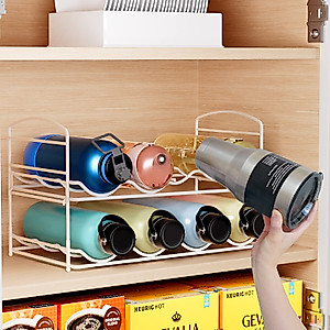 Puricon 1 Pack Water Bottle Organizer for Cabinet, Adjustable Water Bottle Storage Rack for Tumbler Sports Flask Insulated Travel Mug, Water Bottle Shelf Organizer Holder for Kitchen Countertop-White