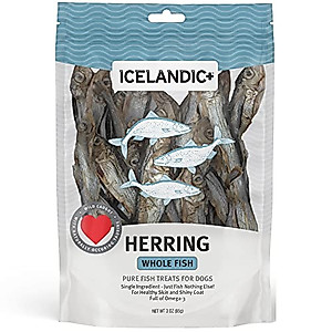 Icelandic+ Plus: Herring Whole Fish Dog Treat, 3-oz Bag, 100% Edible & Digestible, Reduces Tarter & Plaque Build-up, Full of Omega-3 for Healthy Skin and Shiny Coat