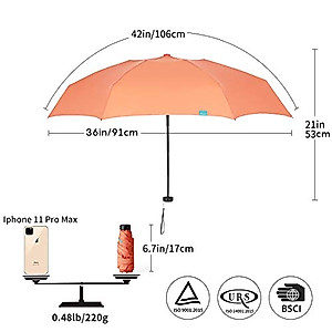 RUMBRELLA Mini Umbrella, Teflon Purse Umbrella with 99% UV Protection Travel Umbrella, Orange