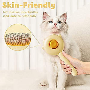 OurMiao Paw Cat Brush with Release Button, Self Cleaning Cat Brush for Shedding, Cat Hair Brush for Grooming Long and Short Haired Cats Dogs (Yellow)