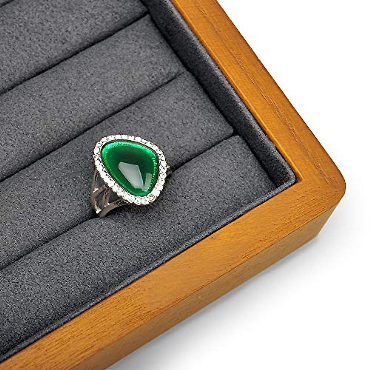 Oirlv Solid Wood Ring Jewelry Box Organizer Earrings Jewelry Drawer Organizer Tray with Lid (Grey)