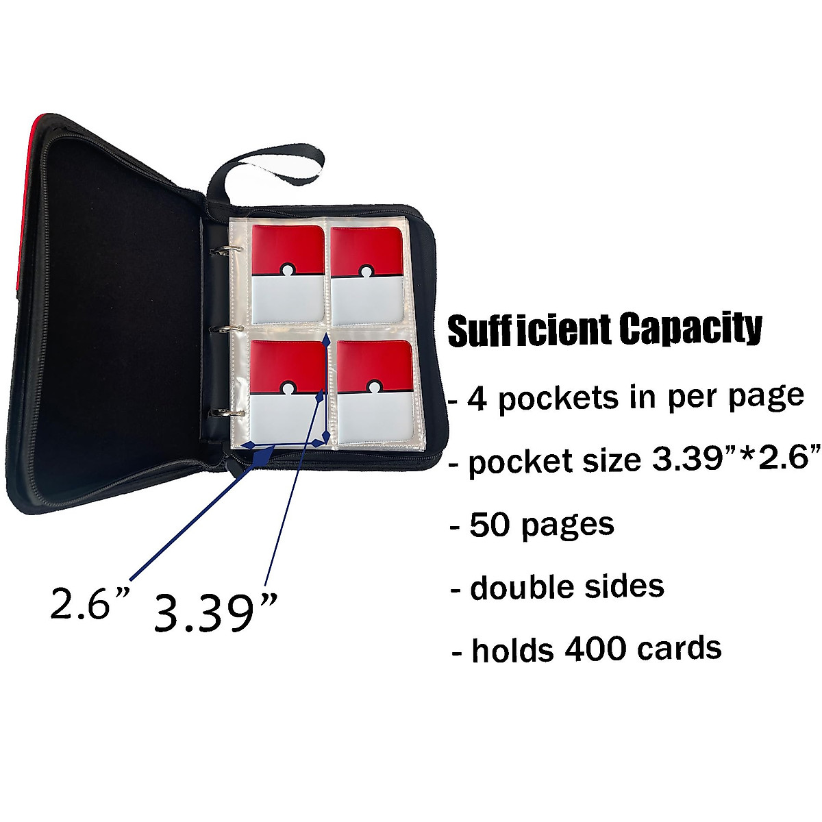 Binder for Pokemon Card Binder of 400 Card Collection/4 Pocket Card Binder/Trading Card Binder/Card Album with Zipper, 50 Sheets