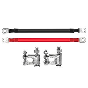 1/0 AWG Gauge Battery Cable 0 Gauge Power Inverter Cables with 3/8 Inch lugs for Solar Marine RV Car Truck Tractor Motorcycle (1FT, 1 red+1 black cable)