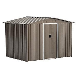 RTDTD 8FT x 6FT Outdoor Storage Shed, Waterproof, Lockable Door Metal Tool Shed with Sliding Door and Air Vents, Storage House for Gardening Tools, Metal Storage Shed for Garden, Backyard, Lawn