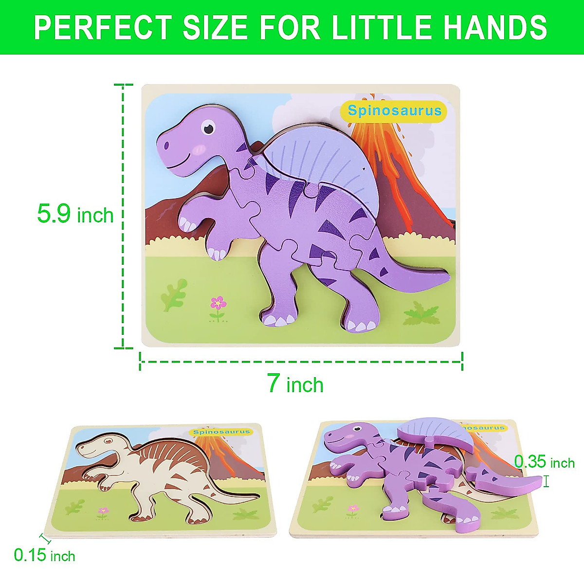 Riccioney 6 Pack Dinosaur Wooden Puzzles for Toddlers Kids Boys and Girls, Educational Puzzle Blocks Toys Preschool Kindergarten Gifts
