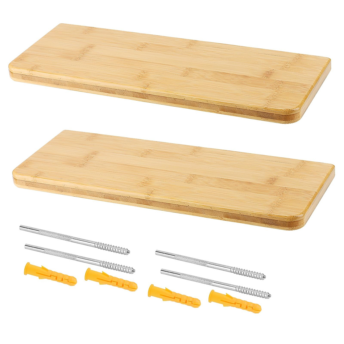 SOUJAP 2-Piece Bamboo Floating Shelf, 16 x 6 Inch, Rustic Wood Wall Storage Shelves for Bedroom Kitchen Bathroom