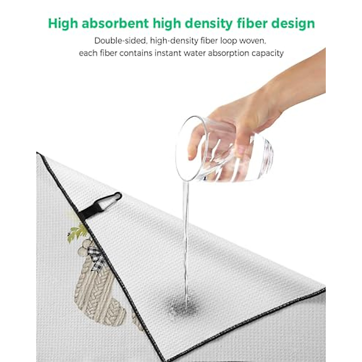 Golf Towel Watercolor Christmas Stocking Berry,Waffle Pattern Microfiber Club Cleaner Golf Towels with Carabiner Clip for Women Men Dad,Black White Buffalo Plaid Bow Golf Towel for Golf Bags,24x16in