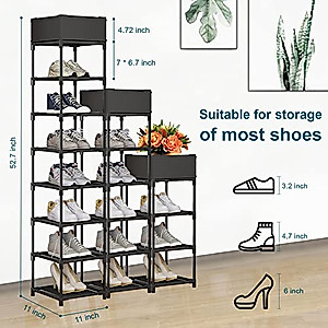 Narrow Shoe Rack, 8 Tier Vertical Shoe Rack for Closet Entryway Hallway Tall Slim Shoe Stand Organizer