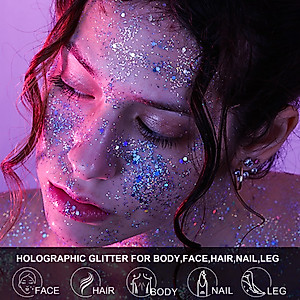 Glow in The Dark Glitter Gel for Women, 12 Colors Chunky Makeup Fine Glitter, UV Black Light Glitter for Body/Face/Hair/Eyeshadow, Glitter for Carnival Party(Not Loose Glitter)