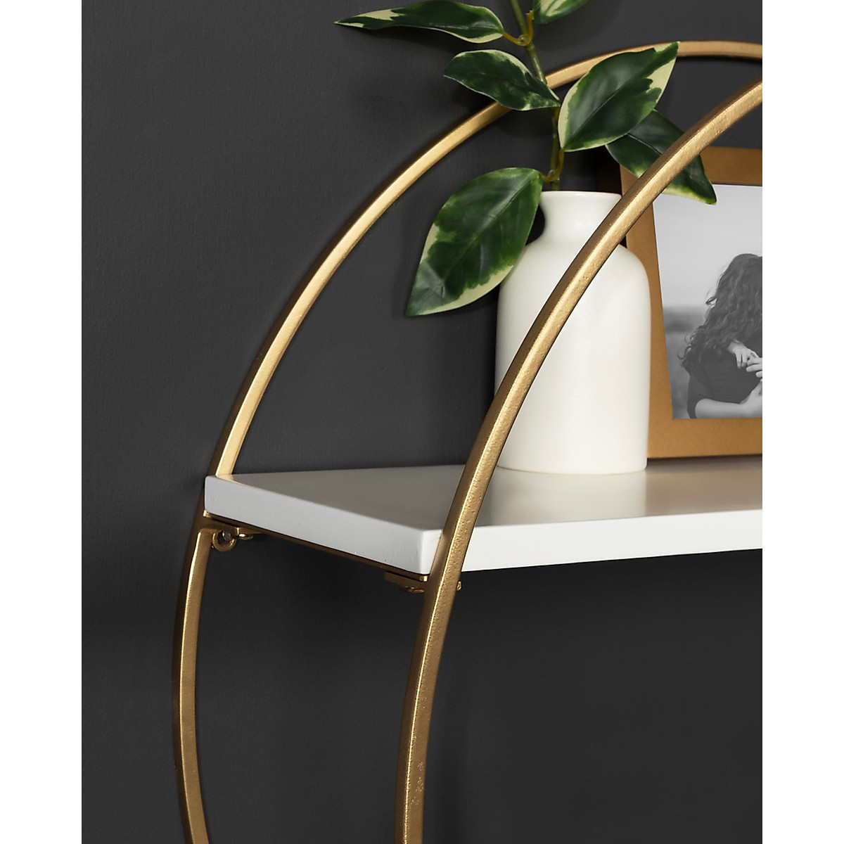 Kate and Laurel Sequoia Modern Round Wall Shelf, 24 Inch Diameter, White and Gold, Contemporary Glam 2-Tier Floating Shelf Decor for Living Room, Bedroom, or Bathroom Display