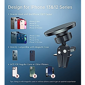 Magnetic Car Mount Phone Holder - Mag Safe Air Vent Phone Mount for Car Compatible with iPhone 14 13 12 Pro Max Mini Plus, Mag Safe Case, 360° Adjustable Mag Safe Car Mount Phone Holder for All Phone