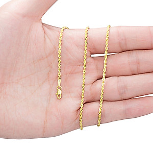 Nuragold 10k Yellow Gold 2mm Diamond Cut Rope Chain Lightweight Necklace, Mens Womens Jewelry 16" 18" 20" 22" 24" 26" 28" 30"