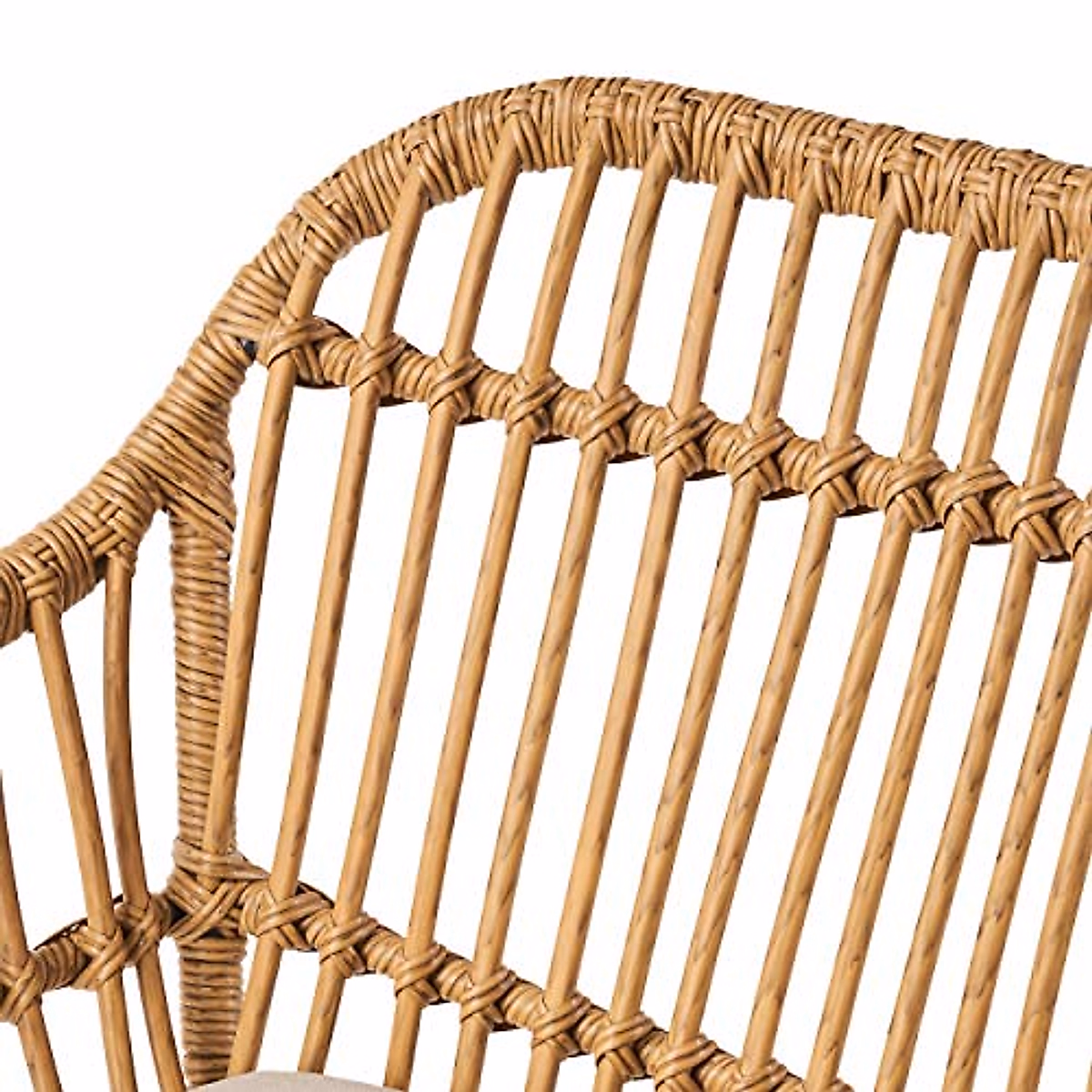 Christopher Knight Home Rodney Indoor Woven Faux Rattan Chairs with Cushions (Set of 2), Light Brown and Beige Finish