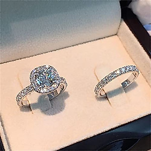 ZHANGLM 2PCs Square Diamond Rings for Women,Exquisite Zirconia Couple Ring Set Engagement Wedding Jewelry Birthday Mother's Day Valentine's Day Gifts for Mom Girlfriend Wife Daughter