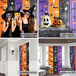 9.9 X 6.6 ft Halloween Tinsel Foil Fringe Curtain, Halloween Party Photo Backdrop, Halloween Photo Booth Prop Streamer Backdrop for Halloween Party, Halloween Birthday Party
