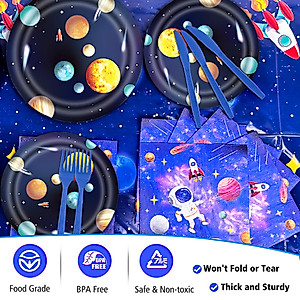 162PCS Outer Space Birthday Party Supplies, Space Themed Party Decorations Include Banner, Balloons, Backdrop, Hanging Swirls, Tablecloth, Plates, Cake Toppers for Kids Birthday Decorations
